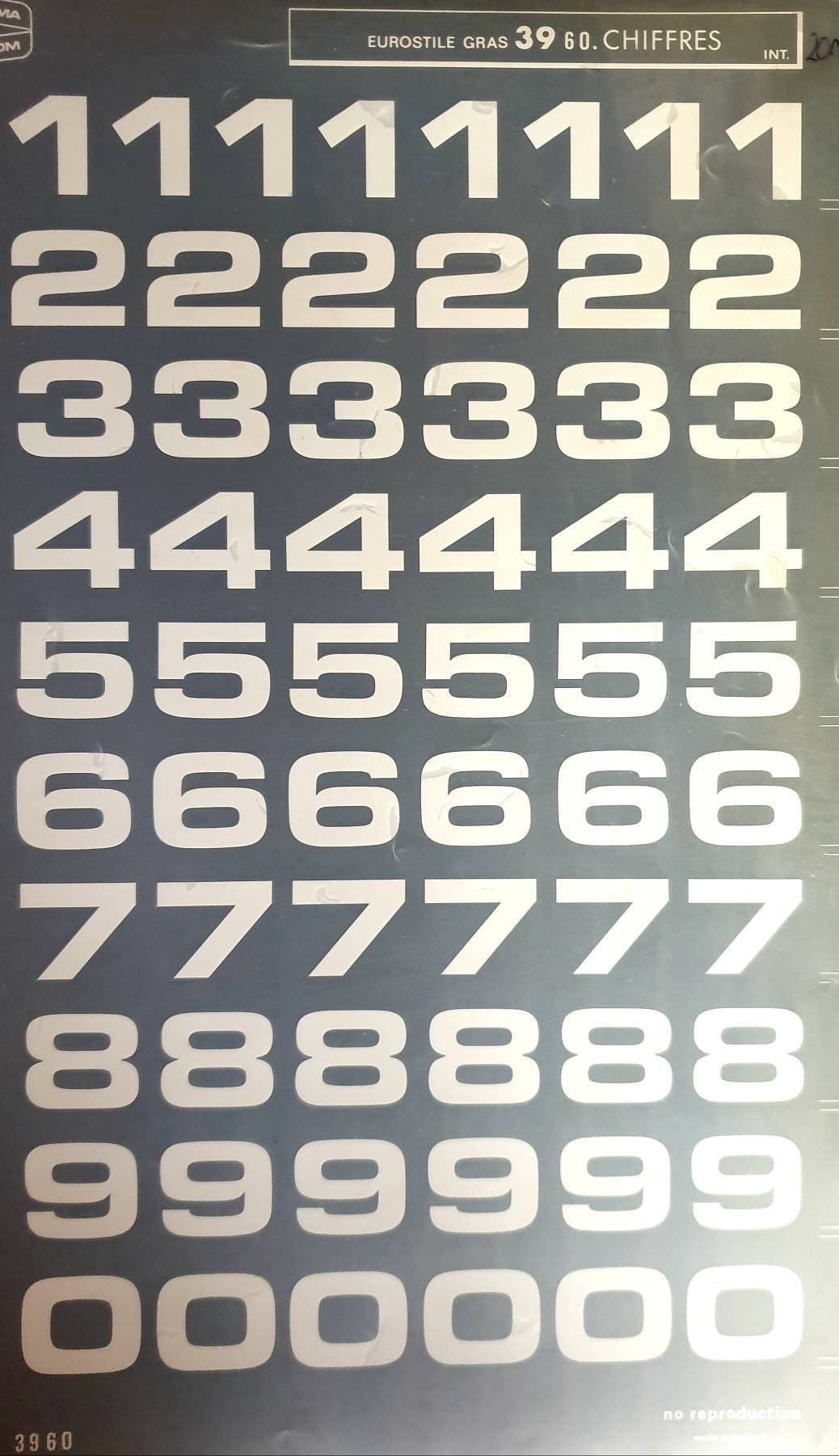 EUROSTILE NUMBERS 60pt Mecanorma Numeral Vintage Dry Rub on Transfers ...
