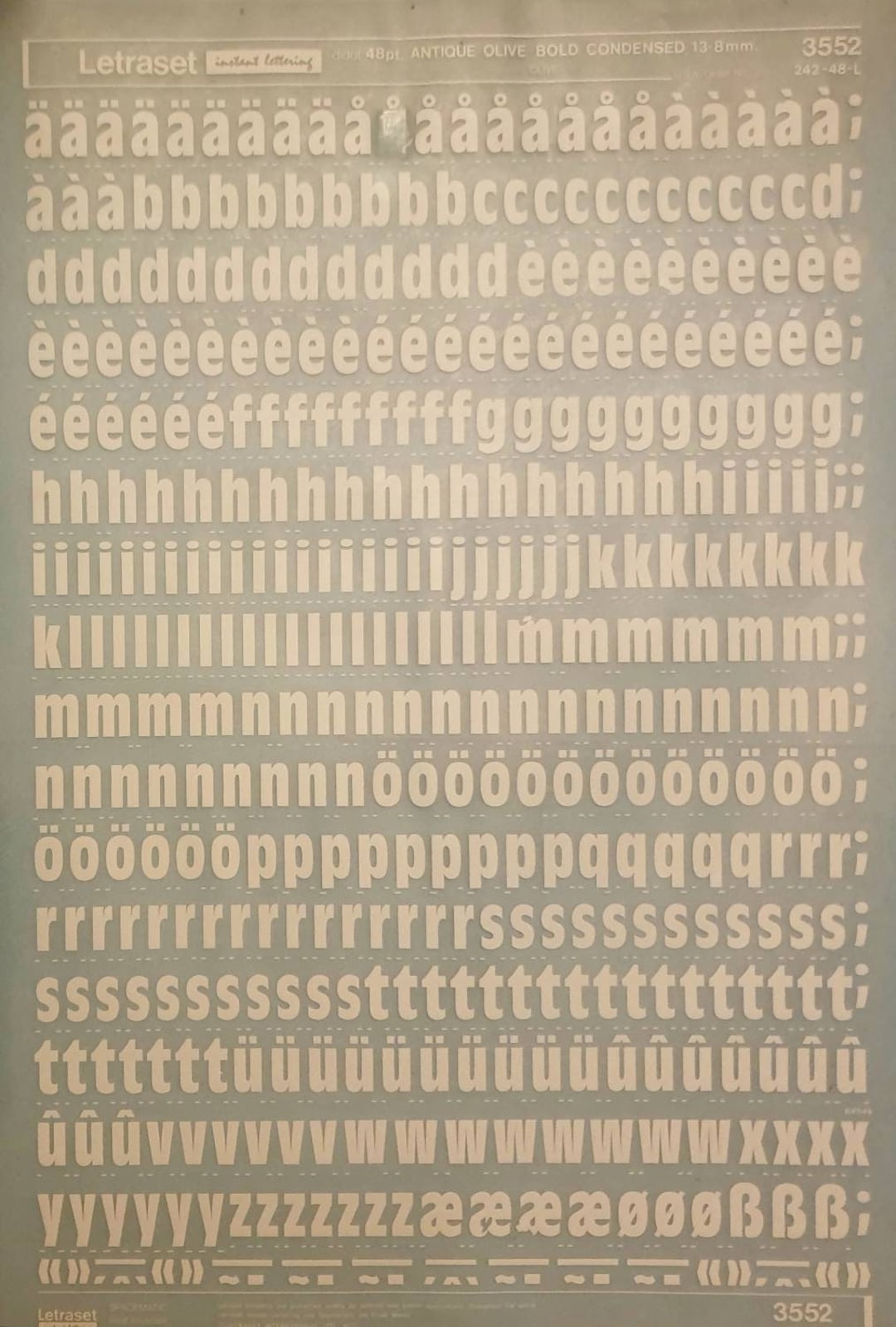 White ANTIQUE OLIVE BOLD Condensed - Letraset Instant Rub on Transfer ...