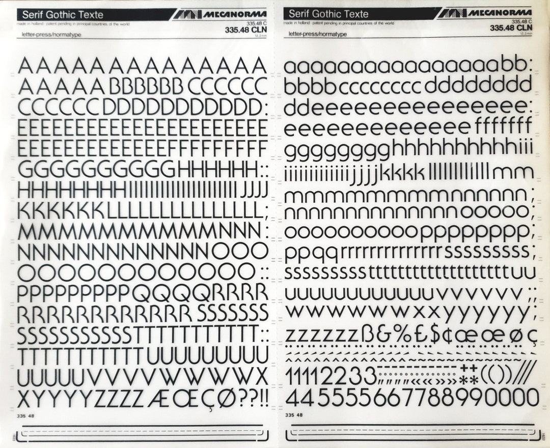 SERIF GOTHIC TEXTE (16pt/20pt/36pt/48pt) Mecanorma Dry Rub on Letter ...