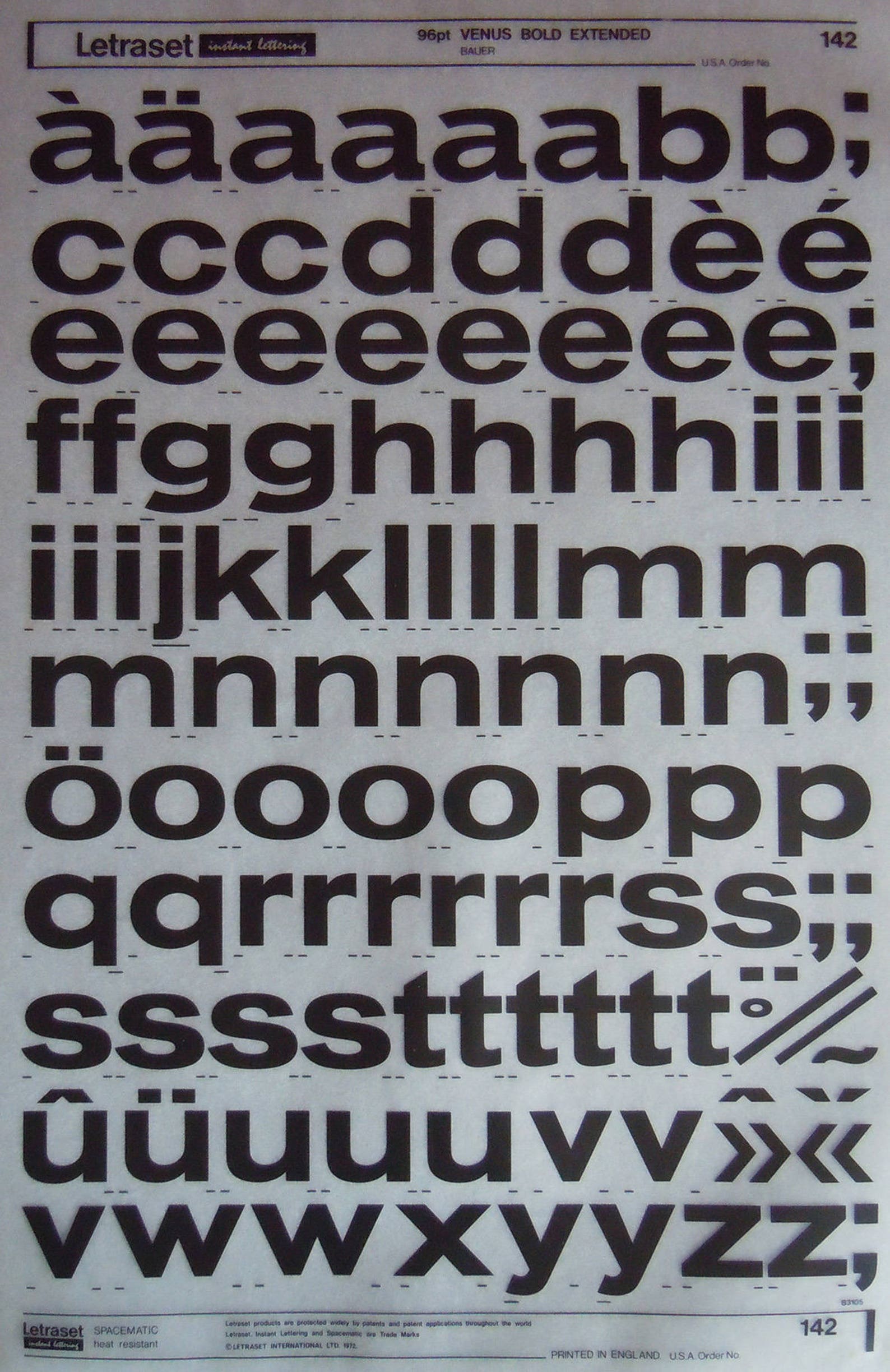 VENUS BOLD EXTENDED (16pt/66pt/96pt) Letraset Vintage Instant Rub on ...