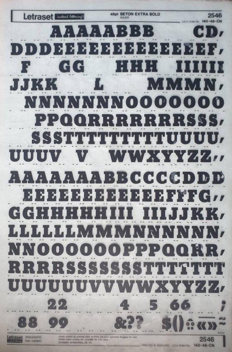 BETON EXTRA BOLD (48pt/36pt/24pt) Letraset Instant Rub on Letter ...