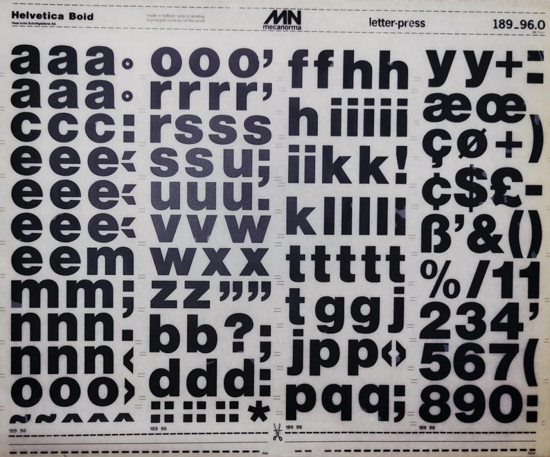 HELVETICA BOLD (26pt/60pt/96pt/120pt/144pt/192pt) Mecanorma Instant Dry ...