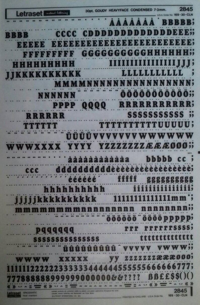 GOUDY HEAVYFACE CONDENSED - Letraset Instant Rub on Letter Transfers ...