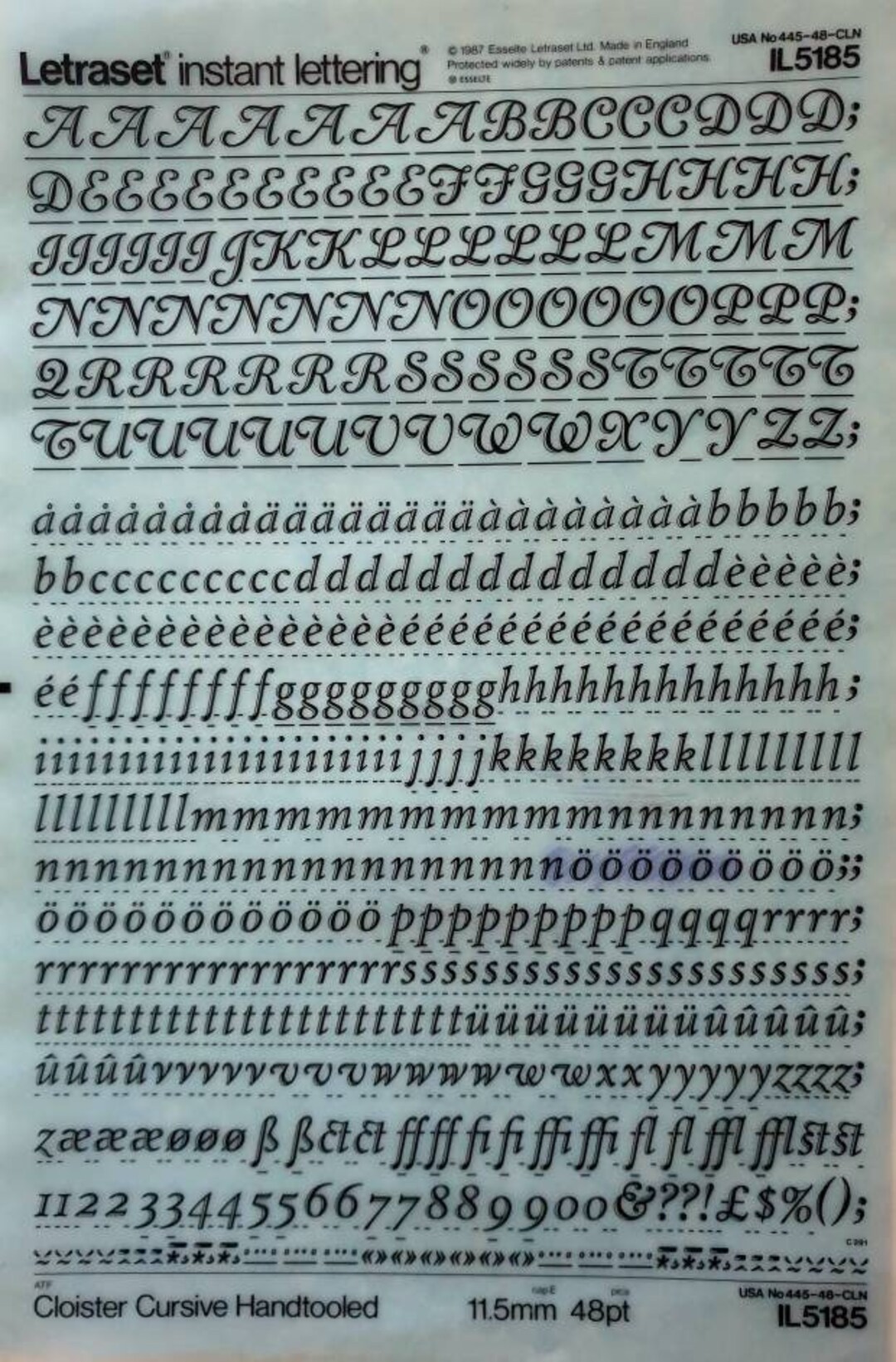 CLOISTER CURSIVE HANDTOOLED (48pt) Letraset Vintage Rub on Letter ...