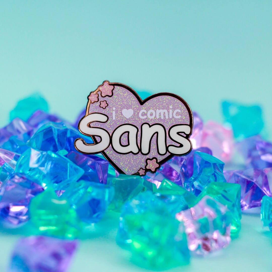 I Heart Comic Sans Heart Purple Enamel Pin - Quirky Font Enthusiast ...