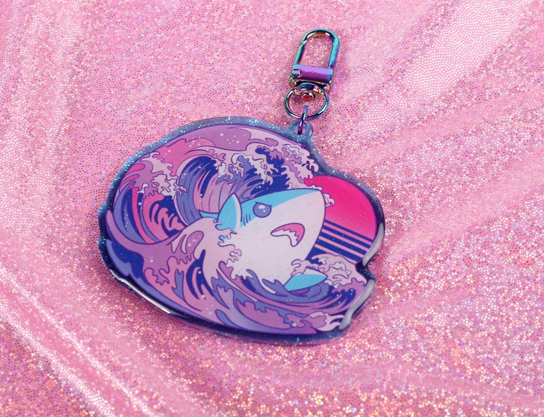Vaporwave Shark Keychain Aesthetic Acrylic Keychain Retro Shark Design ...
