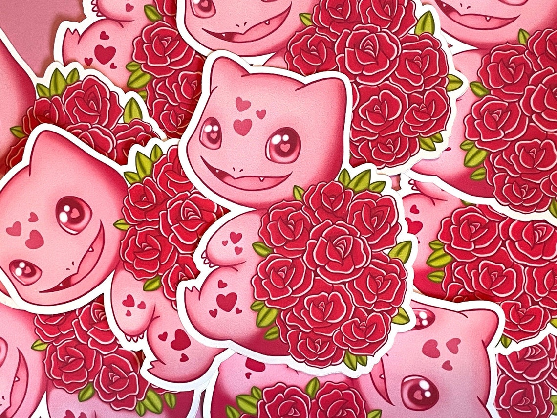 Rose Bulbasaur Sticker Pokemon Valentine Sticker Gamer | Etsy