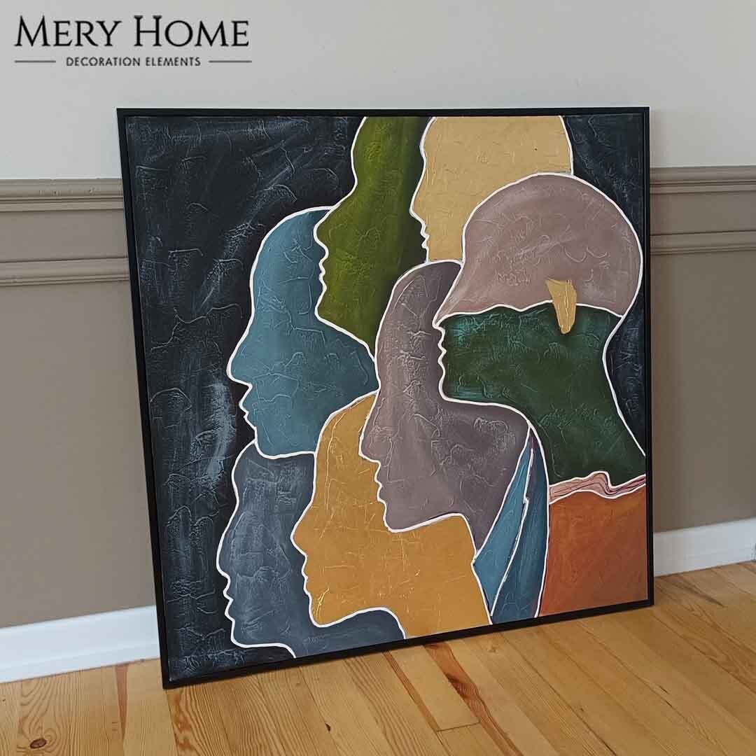 Rainbow Heads Hand Painted and Handmade, Framed 100x100cm Multi Color ...