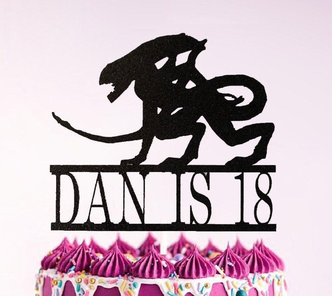 Alien Xenomorph Inspired Personalised Glitter Card Birthday Cake Topper ...