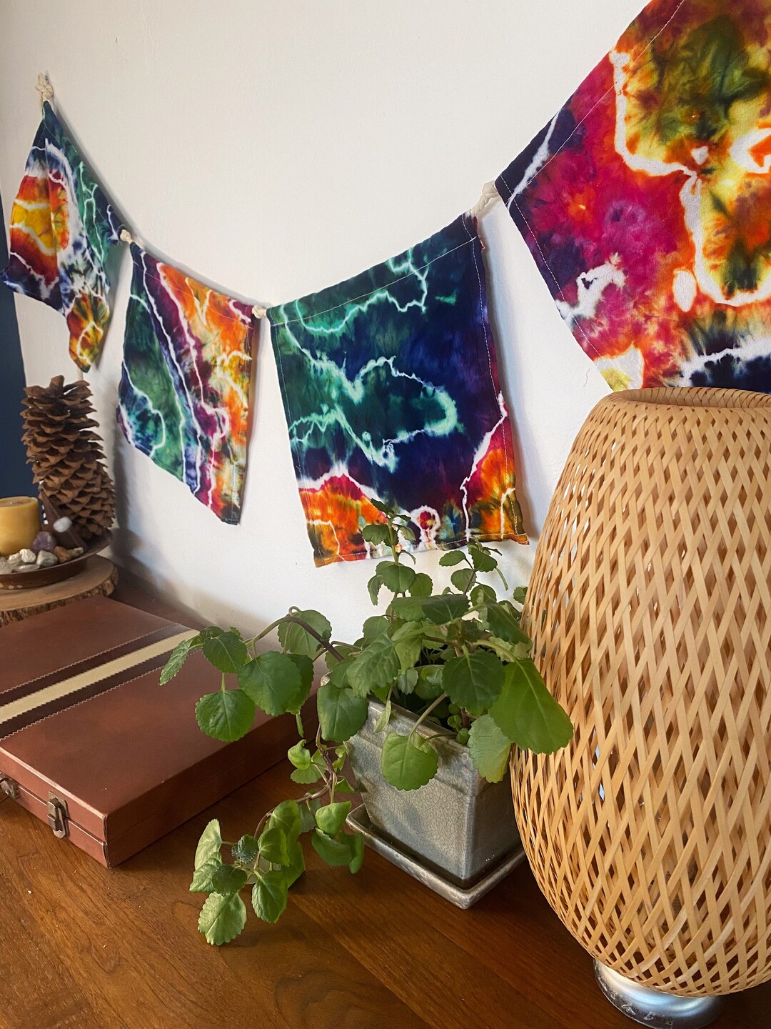 Tie Dye Geode Rainbow Peace Flags Bunting | Hippie Decor for Home Porch ...