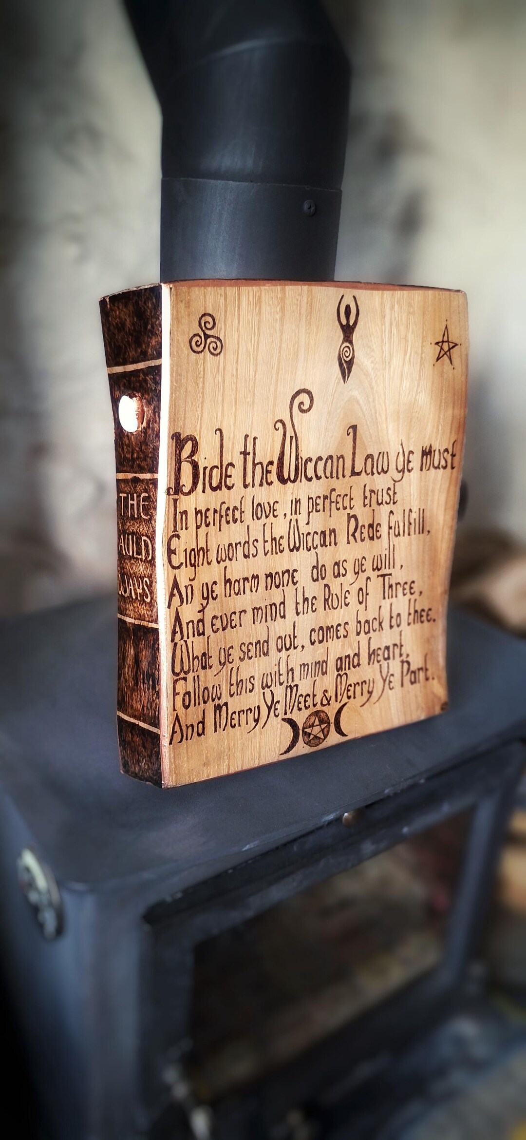 WOODEN PYROGRAPHY ART Wiccan Rede on Oak Wooden Art Piece Pyrography ...