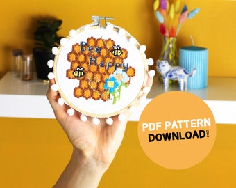 Bee Happy Printable Cross Stitch Pattern - Etsy
