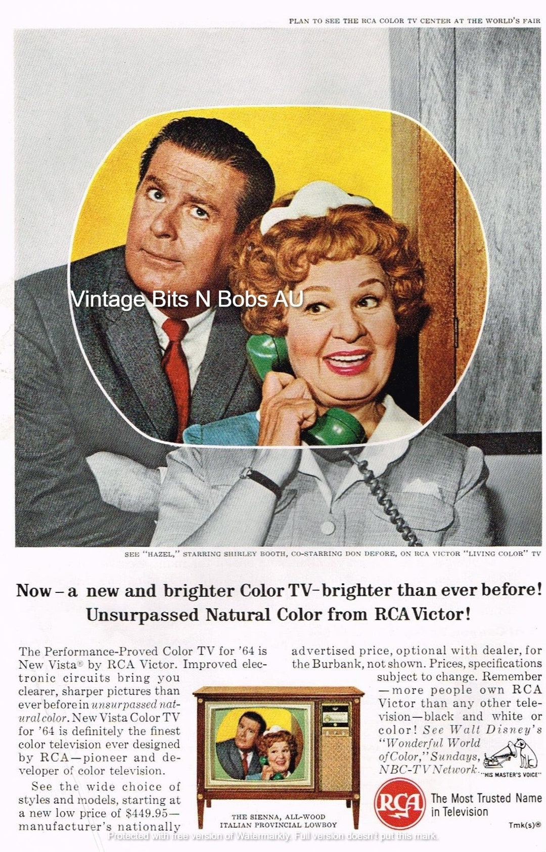 1964 Vintage Print Ad RCA Victor Color Television Shirley - Etsy