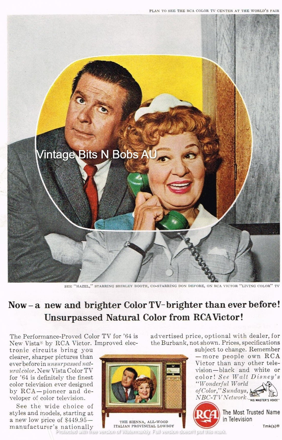 1964 Vintage Print Ad RCA Victor Color Television Shirley Booth Don ...