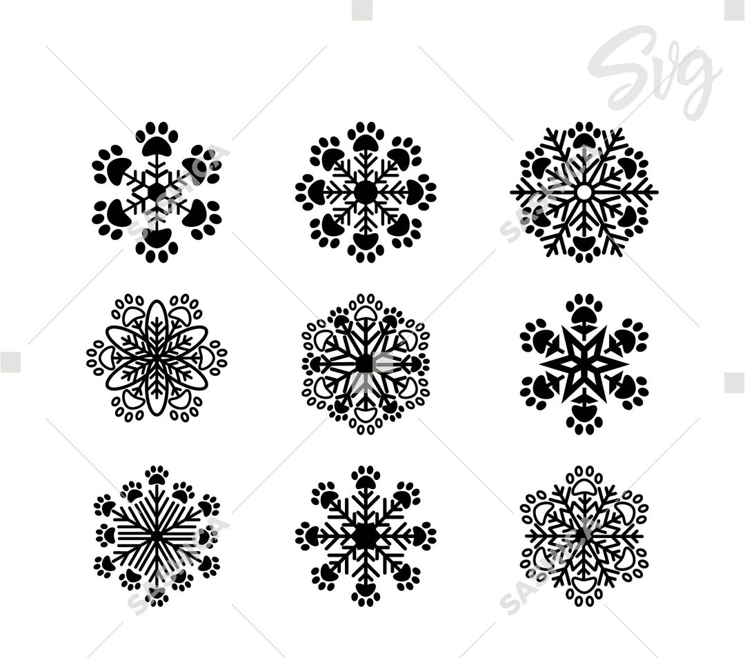 Paw Prints Snowflakes Svg and Png File | Paw Print Snowflakes Svg and ...