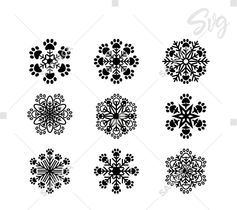 Paw Prints Snowflakes Svg and Png File | Paw Print Snowflakes Svg and ...