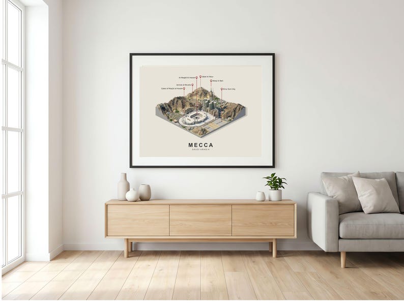 Mecca Stylized 3D Diorama Poster | Illustrated Mecca Landmarks Map ...