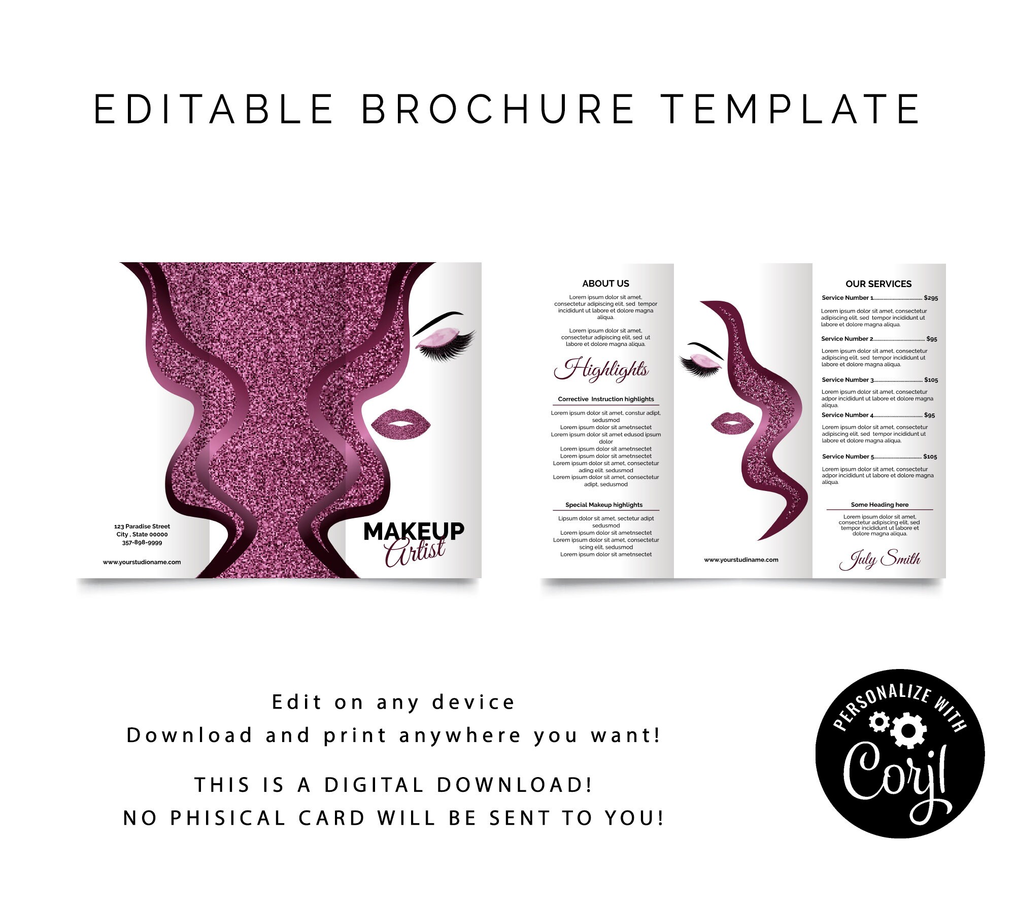 Makeup Artist Brochure With Glitter Effect | Lashes Brochure | Beauty ...