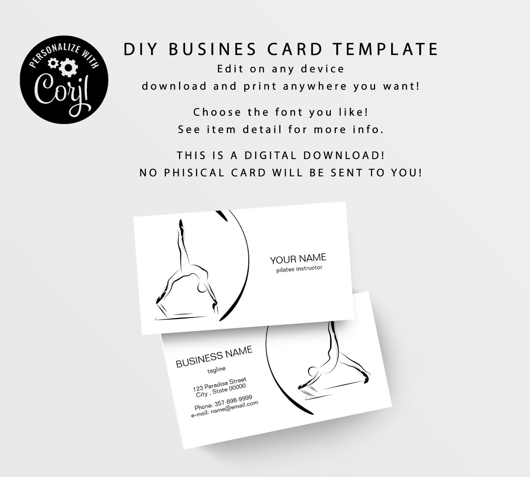 Pilates Business Card With Two Abstract Poses | Pilates Logo | Pilates ...