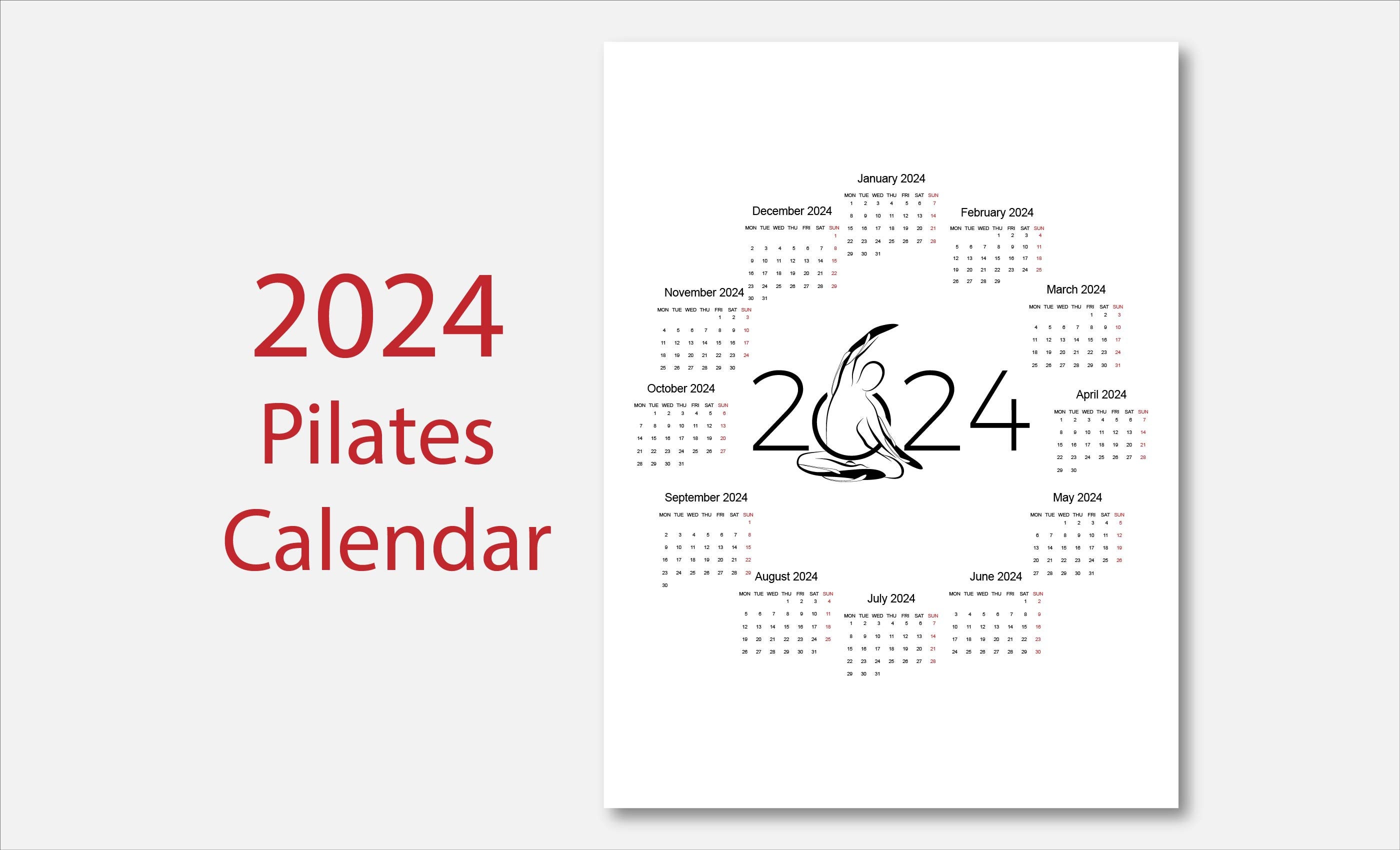 2024 Pilates Calendar Pilates Calendar Pilates Art - Etsy