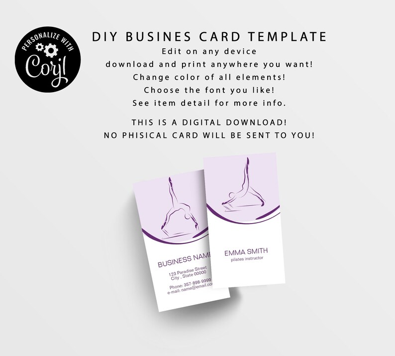 Pilates Business Card With Two Abstract Poses Pilates Logo Pilates ...