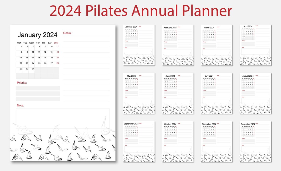 2024 Pilates Calendar Planner, Pilates Calendar, Pilates Art Print ...