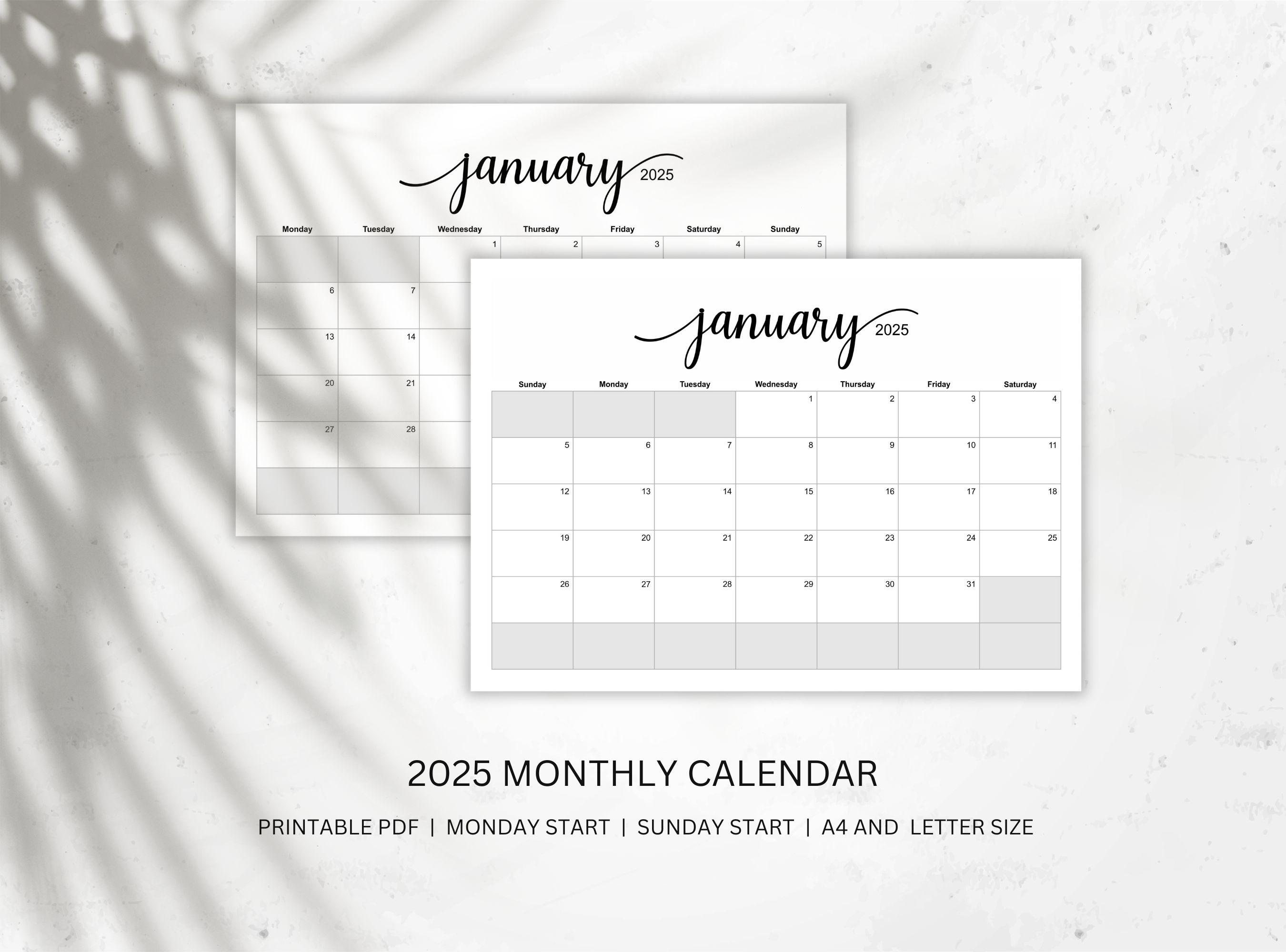 2025 Monthly Calendar , 2025 Calendar Planer , Printable Pdf Calendar ...