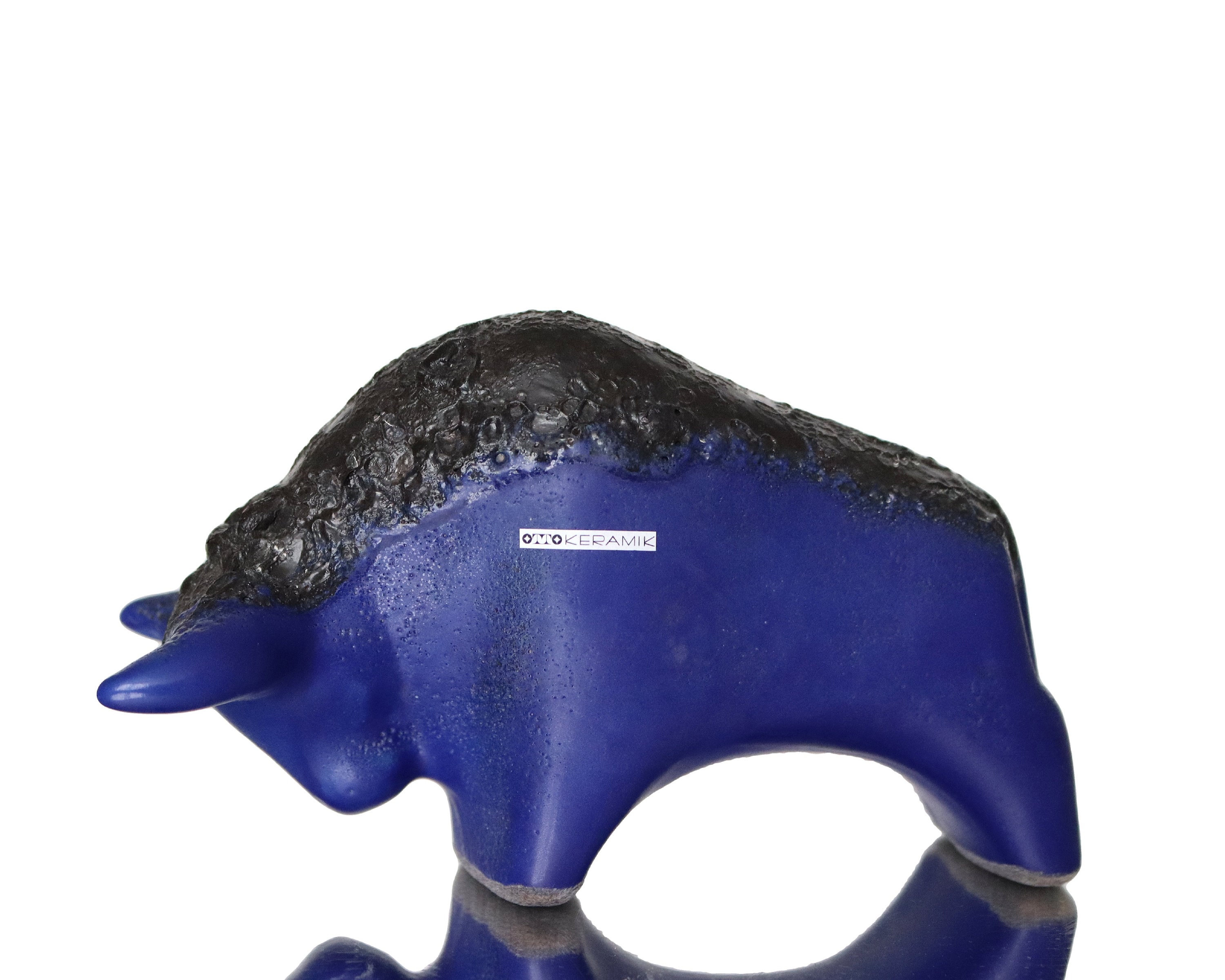 Ceramic Bull Figurine in Blue With Lava Glaze - OTTO KERAMIK - Etsy
