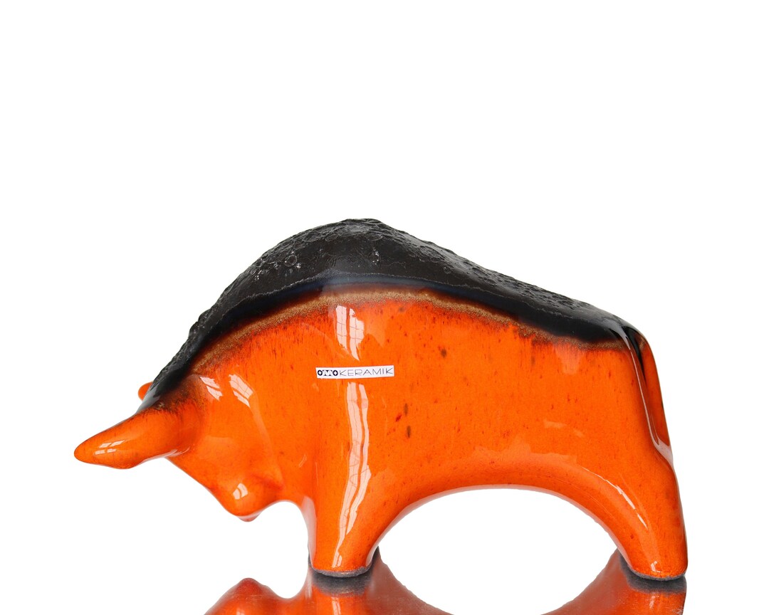 Ceramic Bull Figurine in Orange With Lava Glaze - OTTO KERAMIK ...