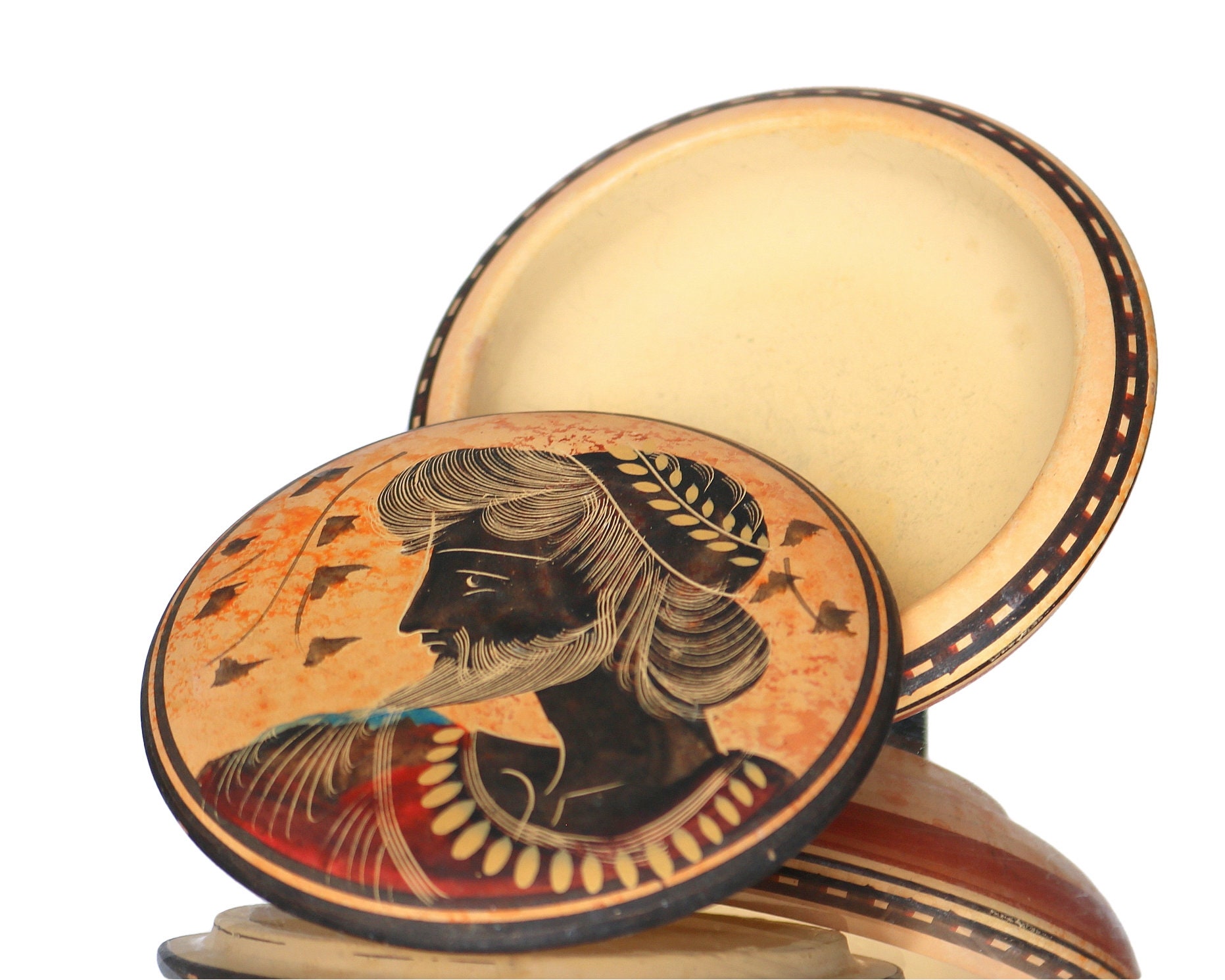 Museum Replica - Ancient Greek Ceramic Lidded Bowl, Hand Painted - Faux ...