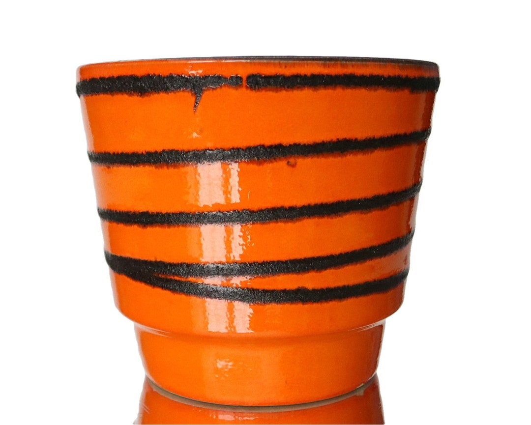 Orange Ceramic Planter With Black Lava Glaze - Cachepot - Flower Pot - Etsy