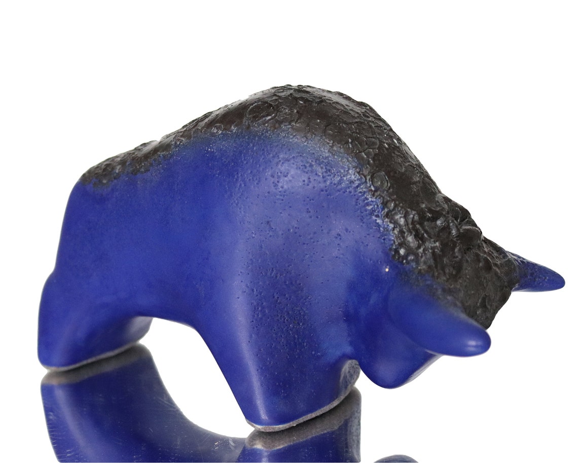 Ceramic Bull Figurine in Blue With Lava Glaze - OTTO KERAMIK - Etsy