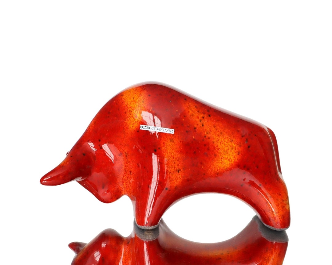 Ceramic Bull Figurine in Red & Yellow - OTTO KERAMIK - Etsy