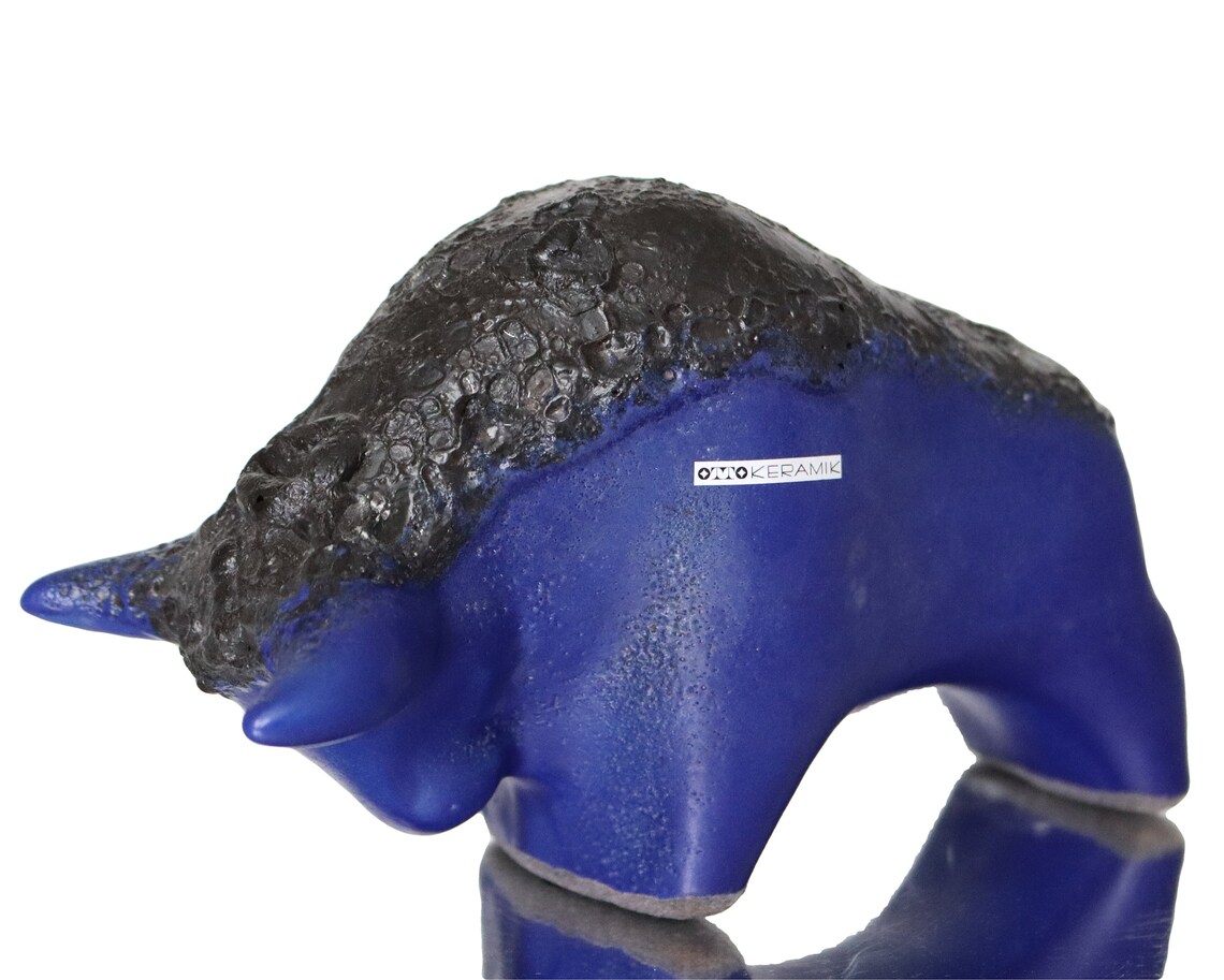 Ceramic Bull Figurine in Blue With Lava Glaze - OTTO KERAMIK - Etsy