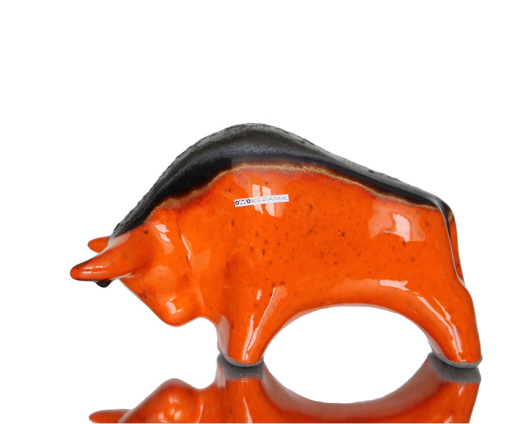 Ceramic Bull Figurine in Orange With Lava Glaze - OTTO KERAMIK - Etsy