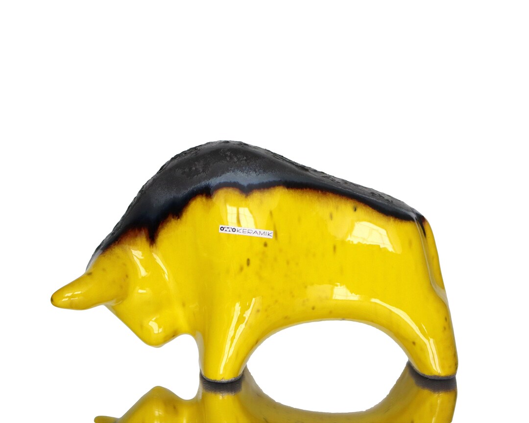 Ceramic Bull Figurine in Yellow With Lava Glaze - OTTO KERAMIK - Etsy