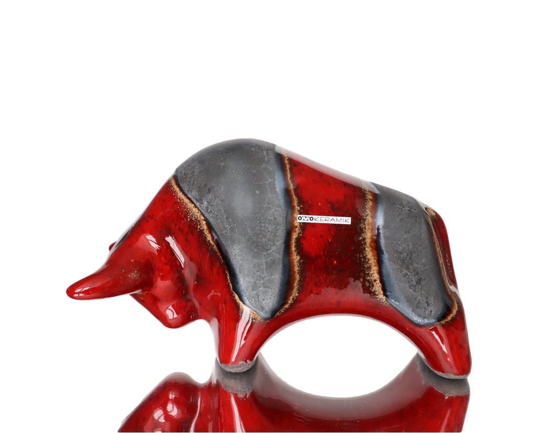 Ceramic Bull Figurine in Red & Grey - OTTO KERAMIK - Etsy