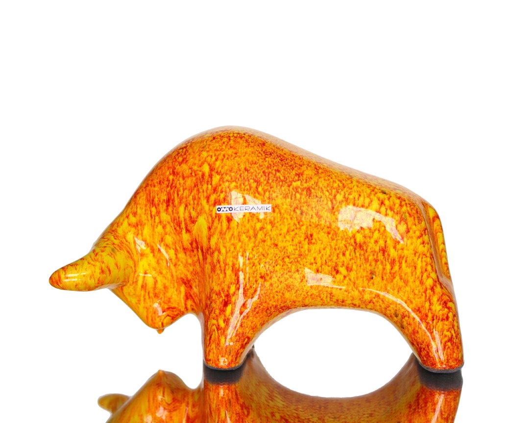 Ceramic Bull Figurine in Yellow & Red - OTTO KERAMIK - Etsy