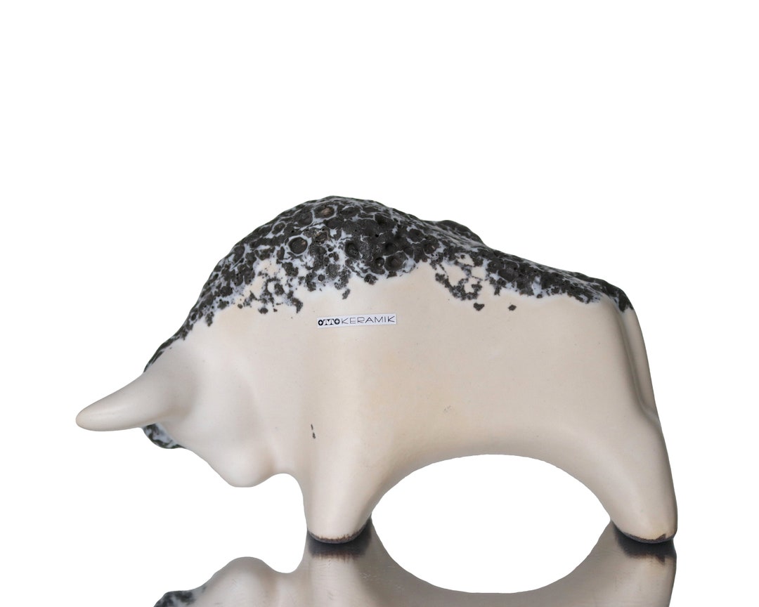Ceramic Bull Figurine in Beige With Lava Glaze - OTTO KERAMIK - Etsy