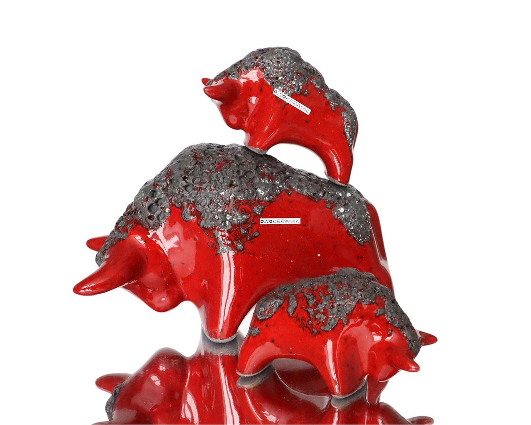 1x Ceramic Bull Figurine in Red With Black Lava Glaze - OTTO KERAMIK - Etsy