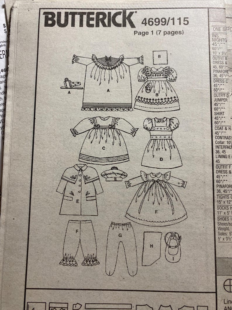 Butterick 4699 Doll Clothes Pattern - Etsy