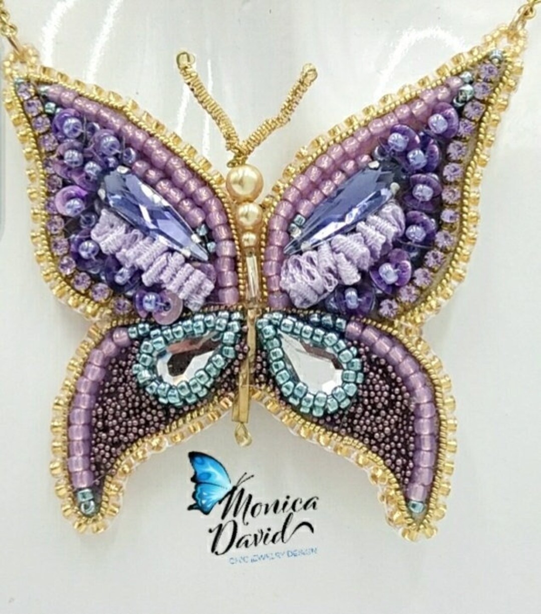 Ciondolo butterfly con perle e cristalli Swarovski perline oro 24kt ...