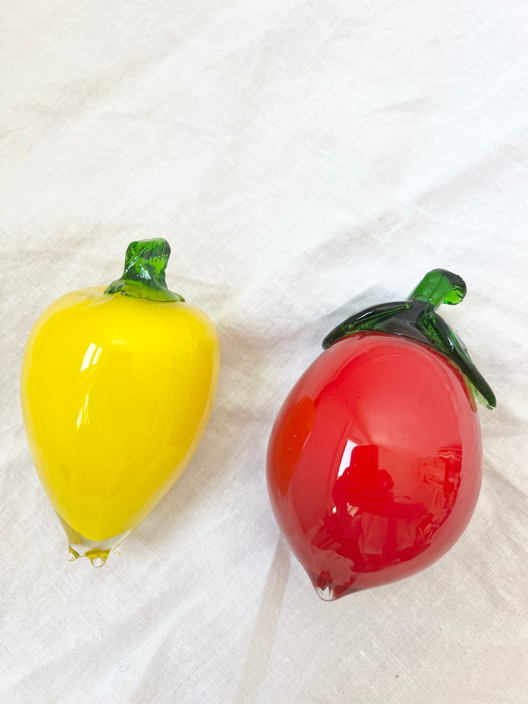 Vintage 2 Murano Style Glass Fruit and Veggies Glass Lemon Glass Plum ...