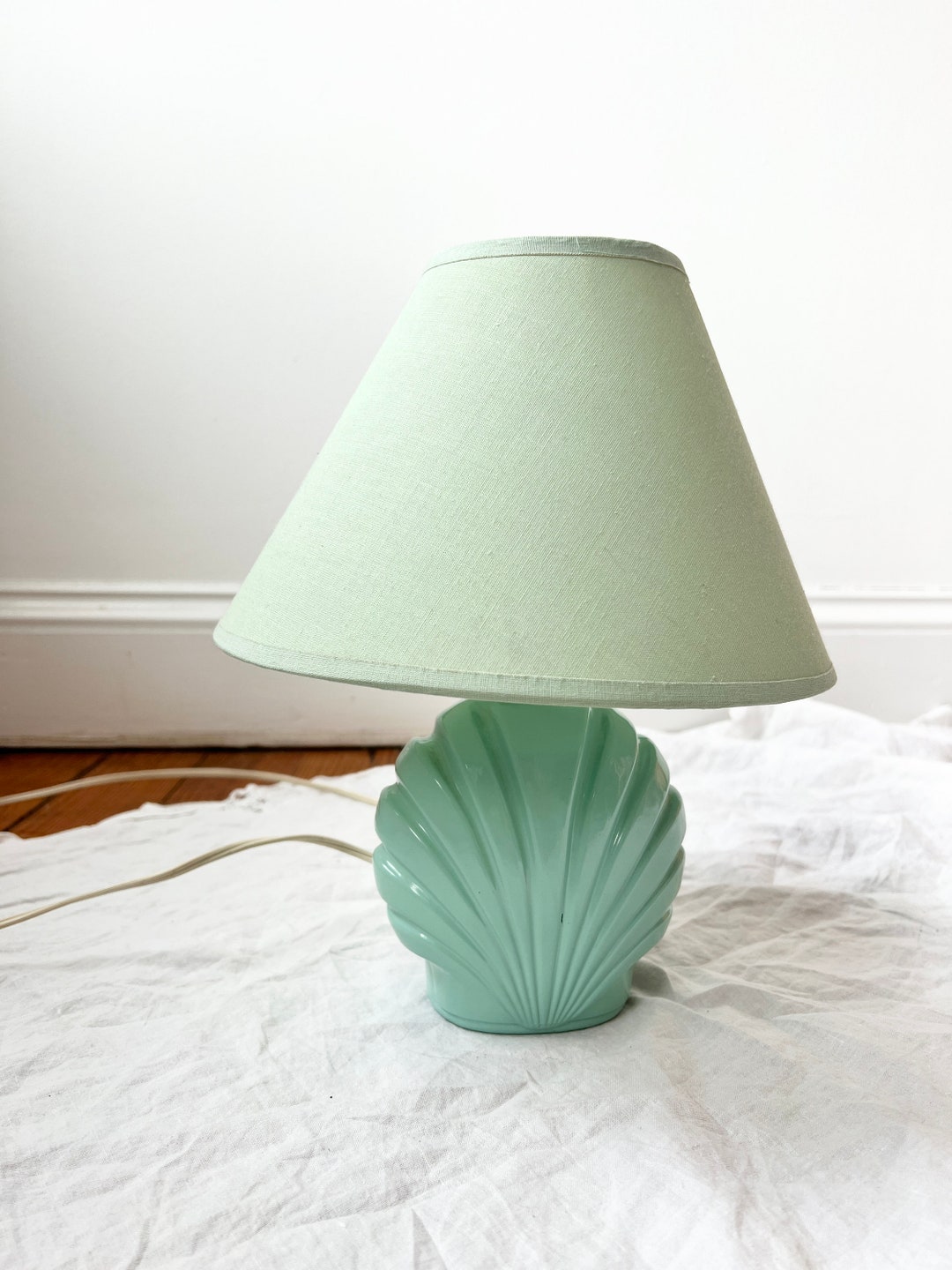 Vintage 80s Blue Shell Lamp, Beach House Pottery Lamp, Ceramic Table ...