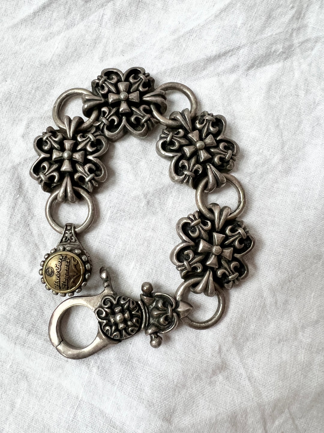 Vintage Gothic Biker Rocker Cross Bracelet Sterling-brass 9.25 - Etsy