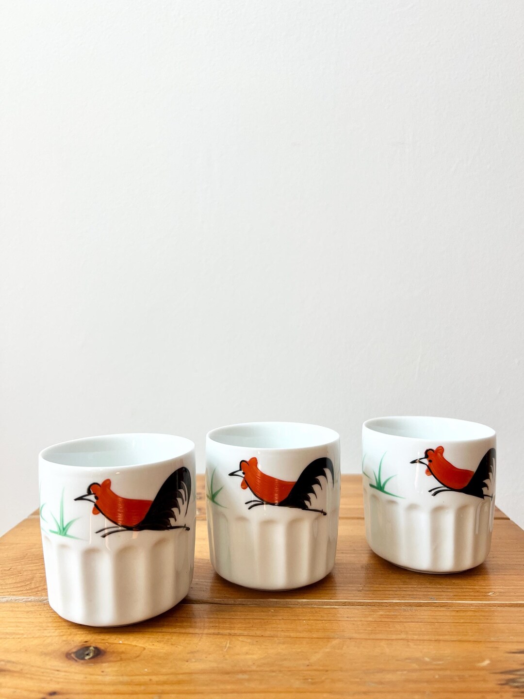 Vintage Ceramic Rooster Mini Cups Haindpainted Set of Three, Sake ...
