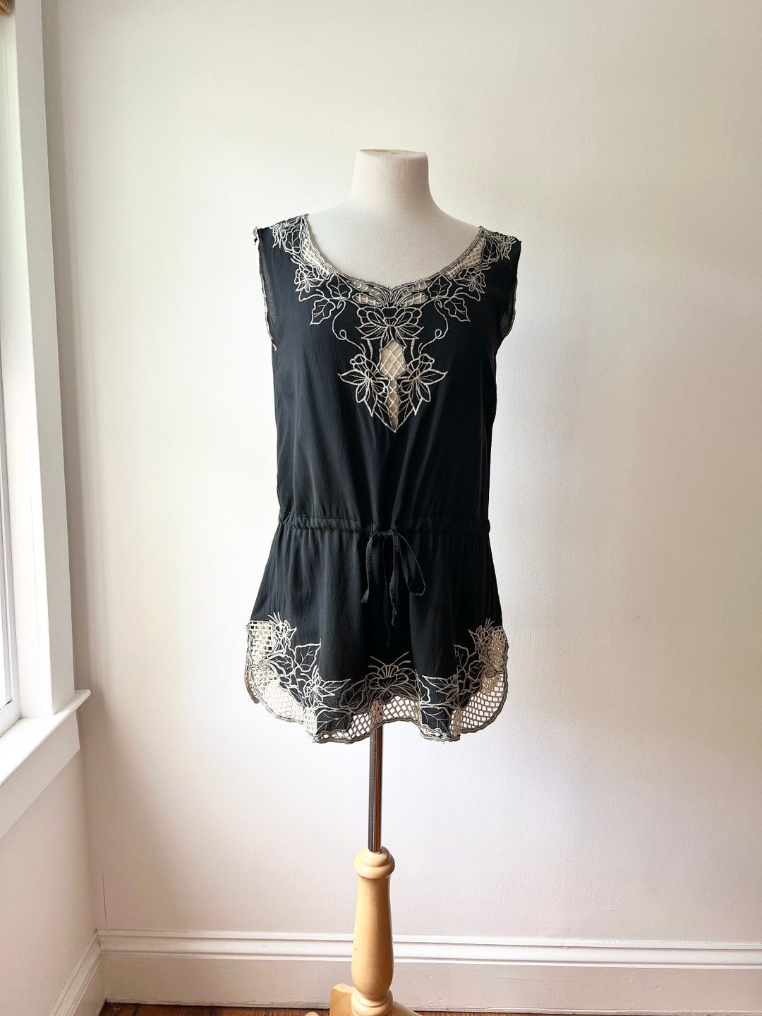 Vintage Black Arden B Tunic Top With Embroidery Size Med, Boho Hippie ...