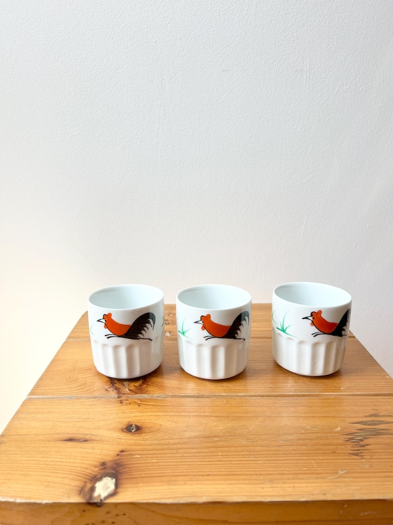 Vintage Ceramic Rooster Mini Cups Haindpainted Set of Three, Sake ...