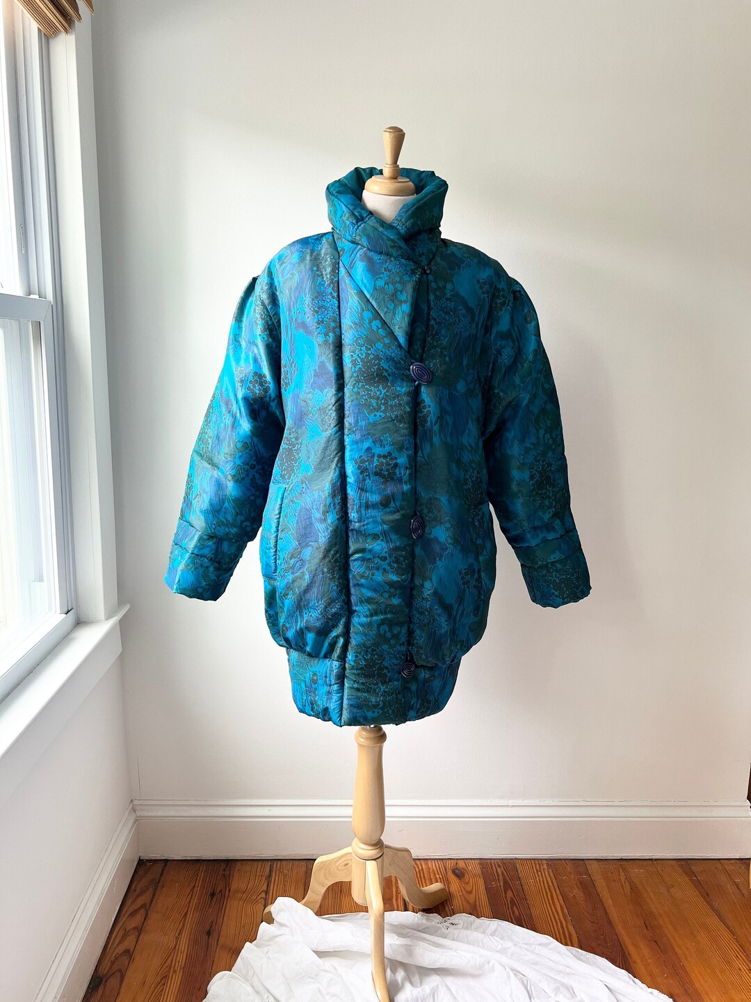 Vintage RARE Floral Down Puffer Jacket Size Small Medium, Blue Flower ...
