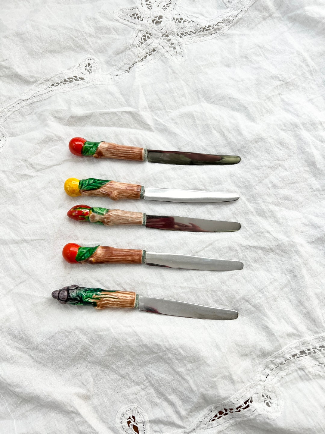 Vintage Ceramic Fruit and Cheese Knives Set of 5 Made in Japan ...